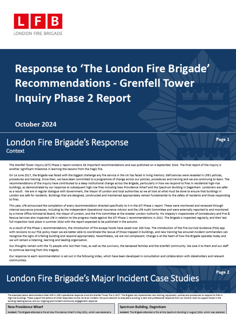 Response To The London Fire Brigade Recommendations Gti Phase 2 | PDF ...