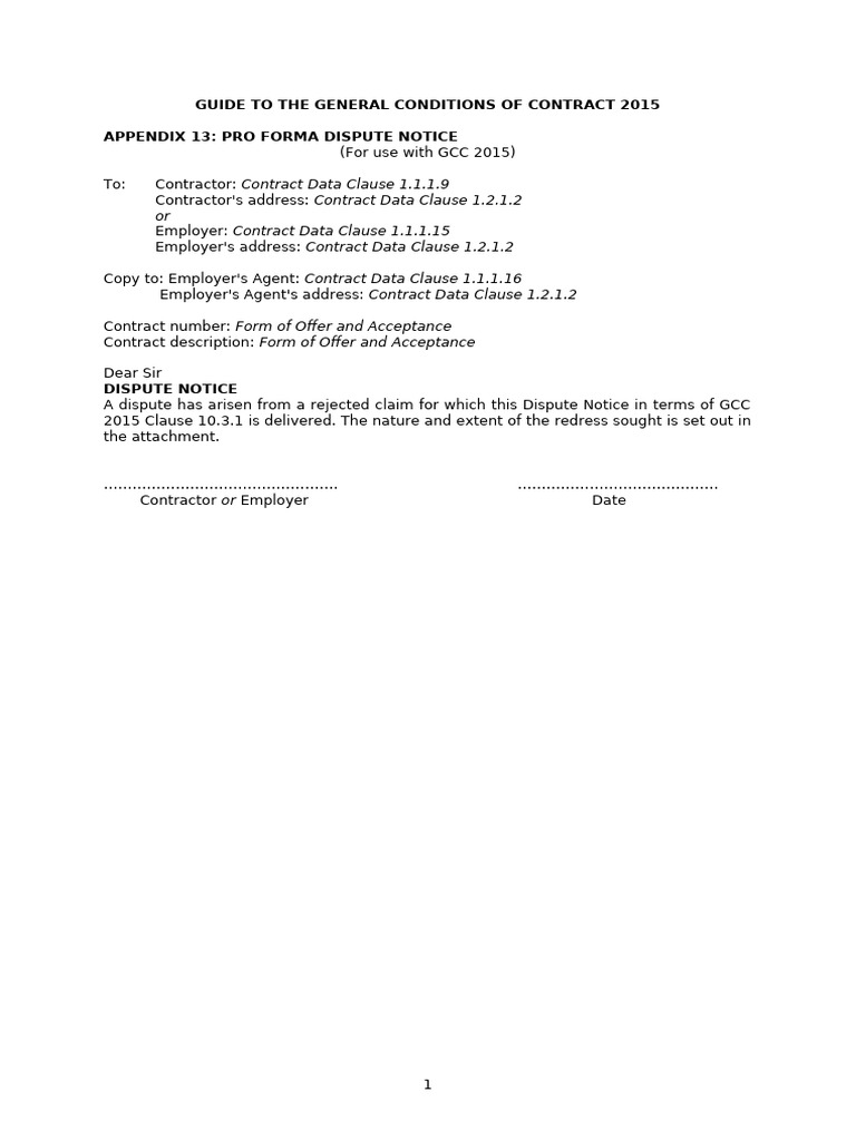 Pro Forma Dispute Notice Template | PDF
