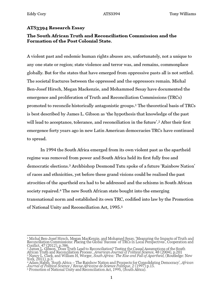 ATS3394 Research Essay, RSA TRC | PDF | Apartheid