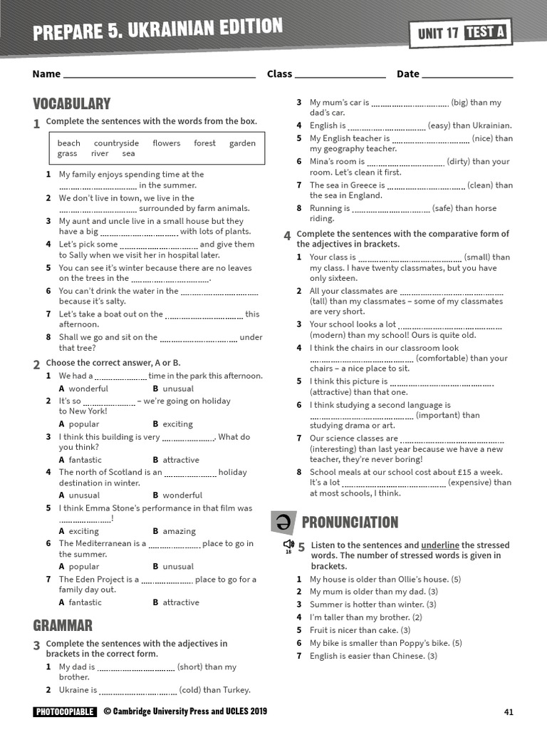 Prepare 5 Vocabulary and Grammar Tests | PDF