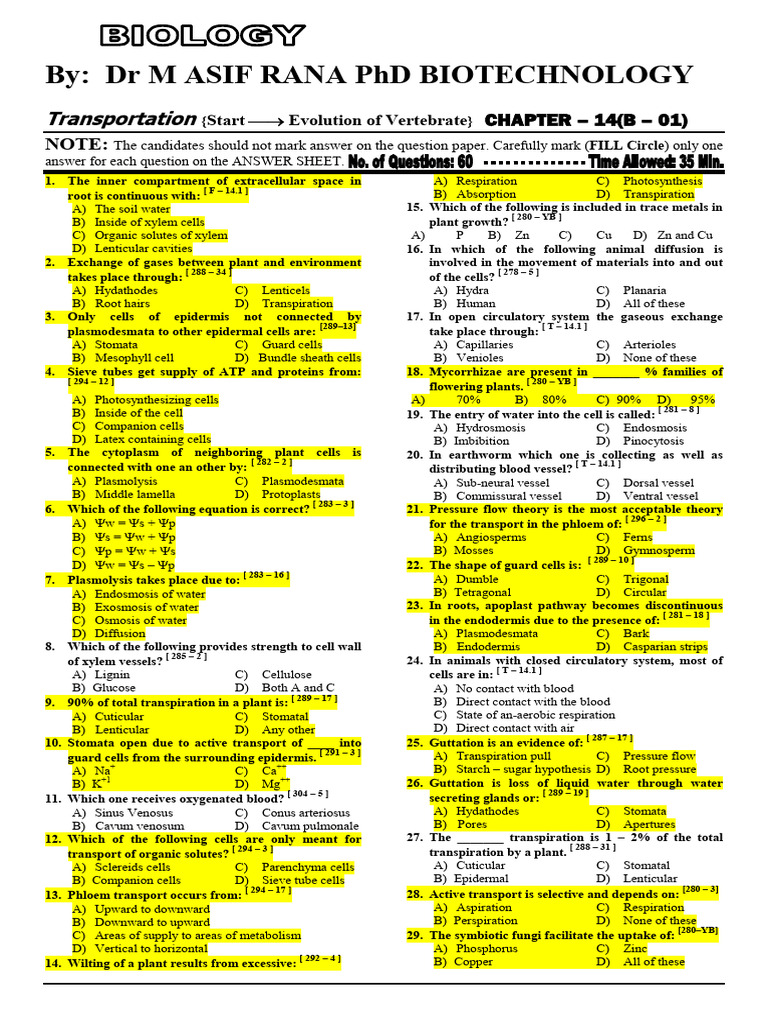 Bio1-Ch-14A-Transportation A | PDF | Circulatory System | Anatomy
