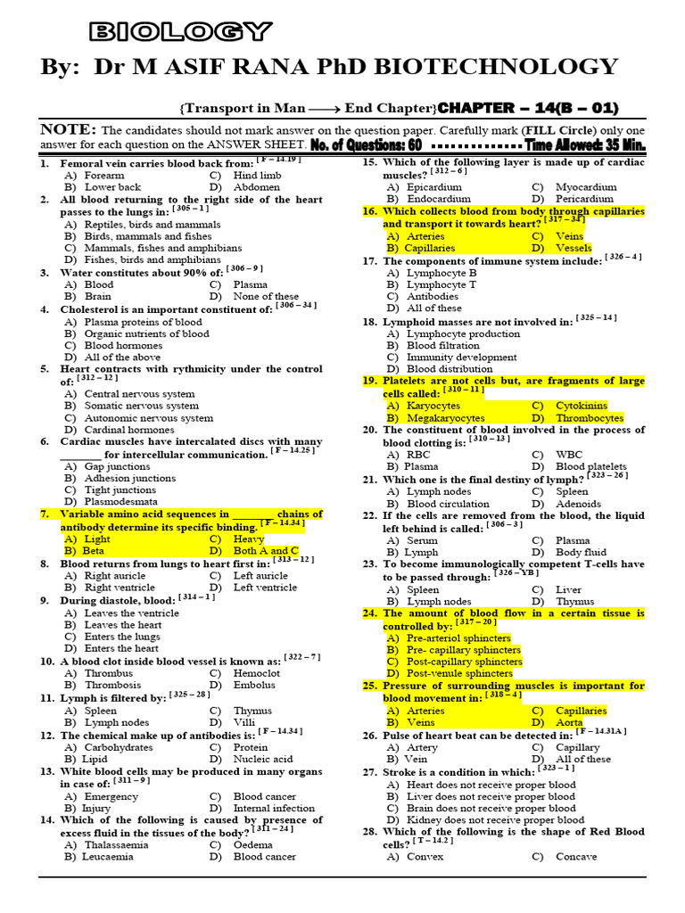 Bio1 CH 14B Transportation14B | PDF | Blood | Heart