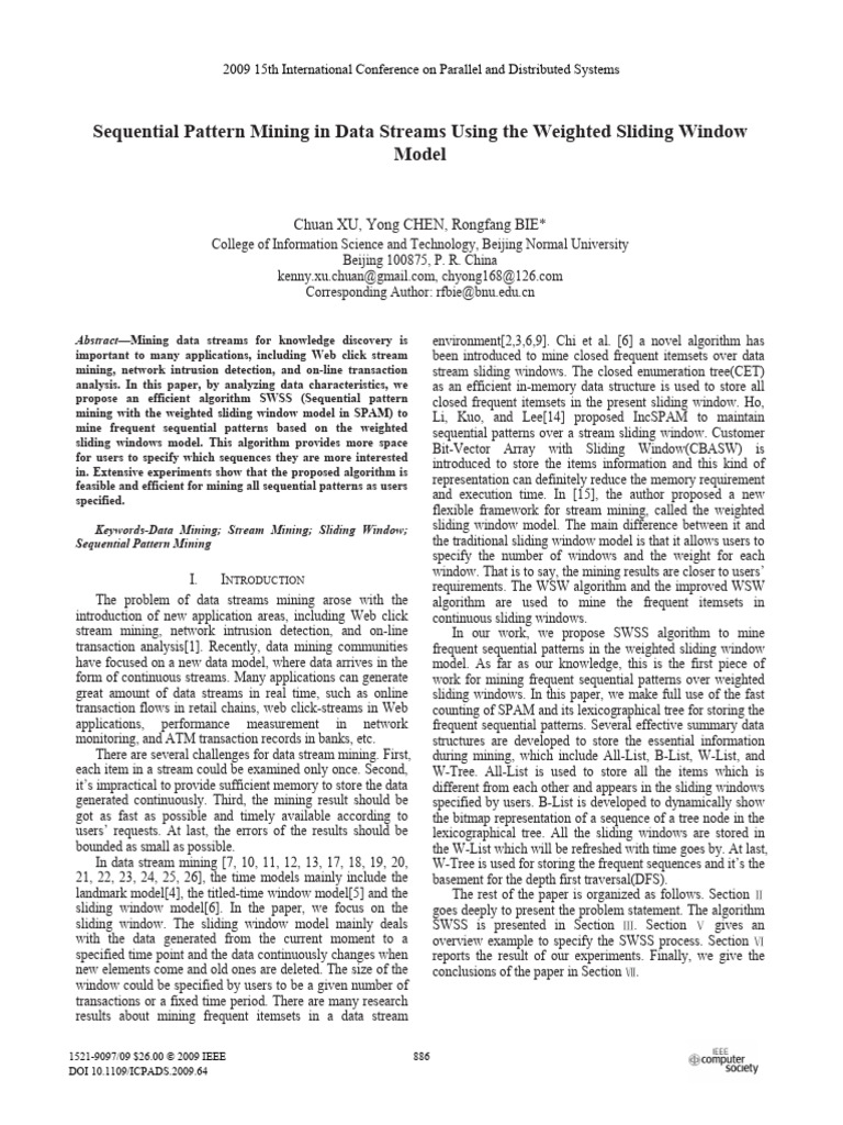 Sequential Pattern Mining in Data Streams Using the Weighted Sliding ...