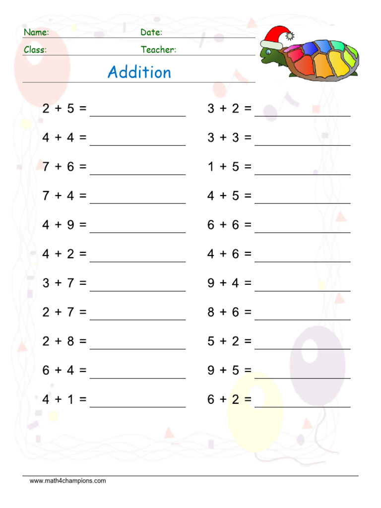 Single Digit Addition Worksheet | PDF