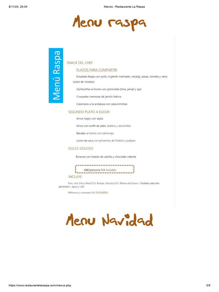 Menús - Restaurante La Raspa | PDF