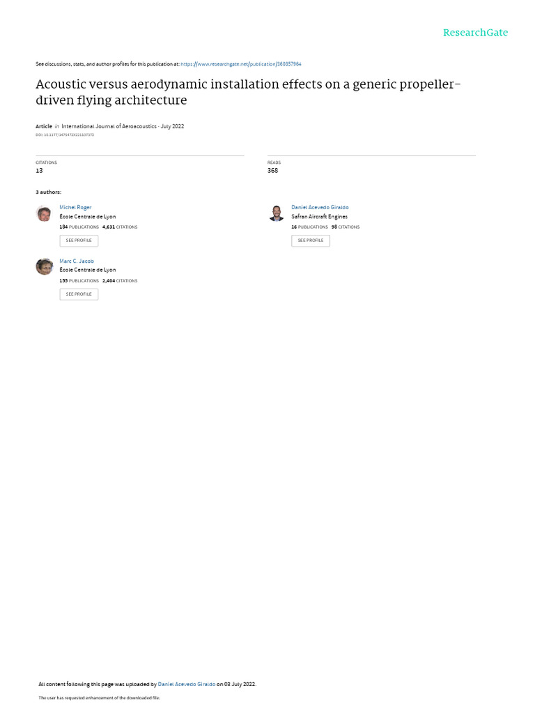 Acoustic Versus Aerodynamic Installation Effects On A Generic Propeller-Driven Ying Architecture ...