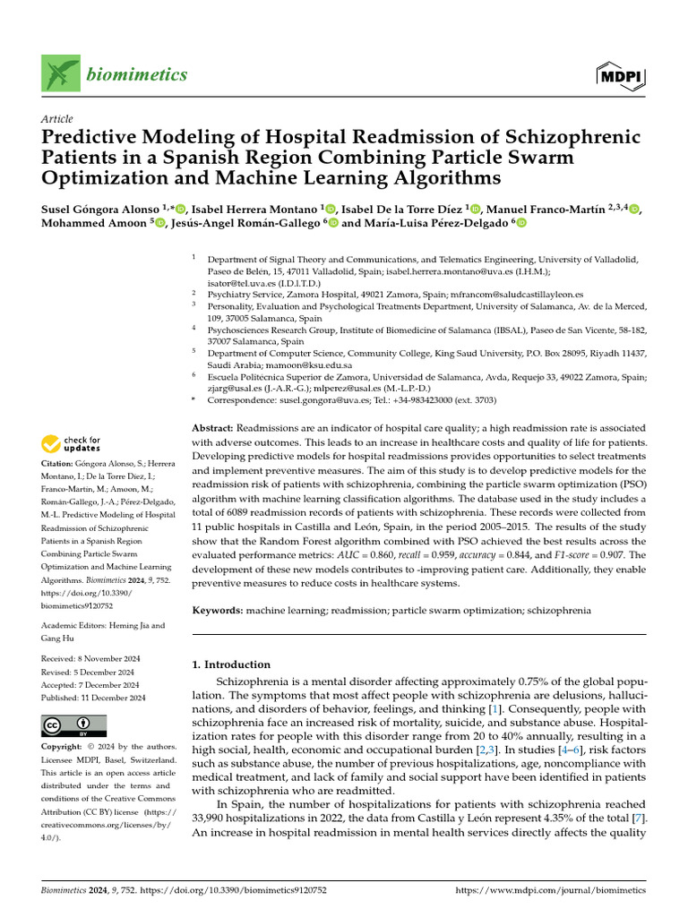 Predictive Modeling of Hospital Readmission of Schizophrenic Patients in a Spanish Region ...