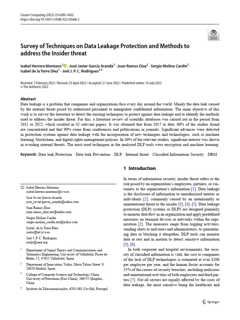 Survey of tecniques on data leakage protection | PDF | Encryption | Cryptography