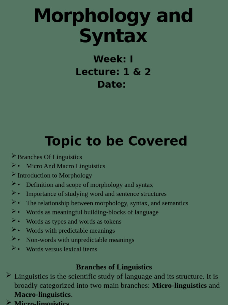 W 1 Morphology and Syntax L 1&2 | PDF | Morphology (Linguistics) | Word