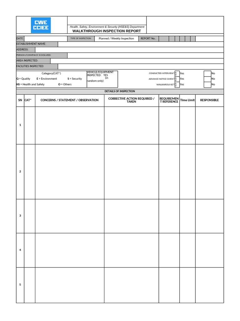 Walkthrough Inspection Report Feb w1 | PDF