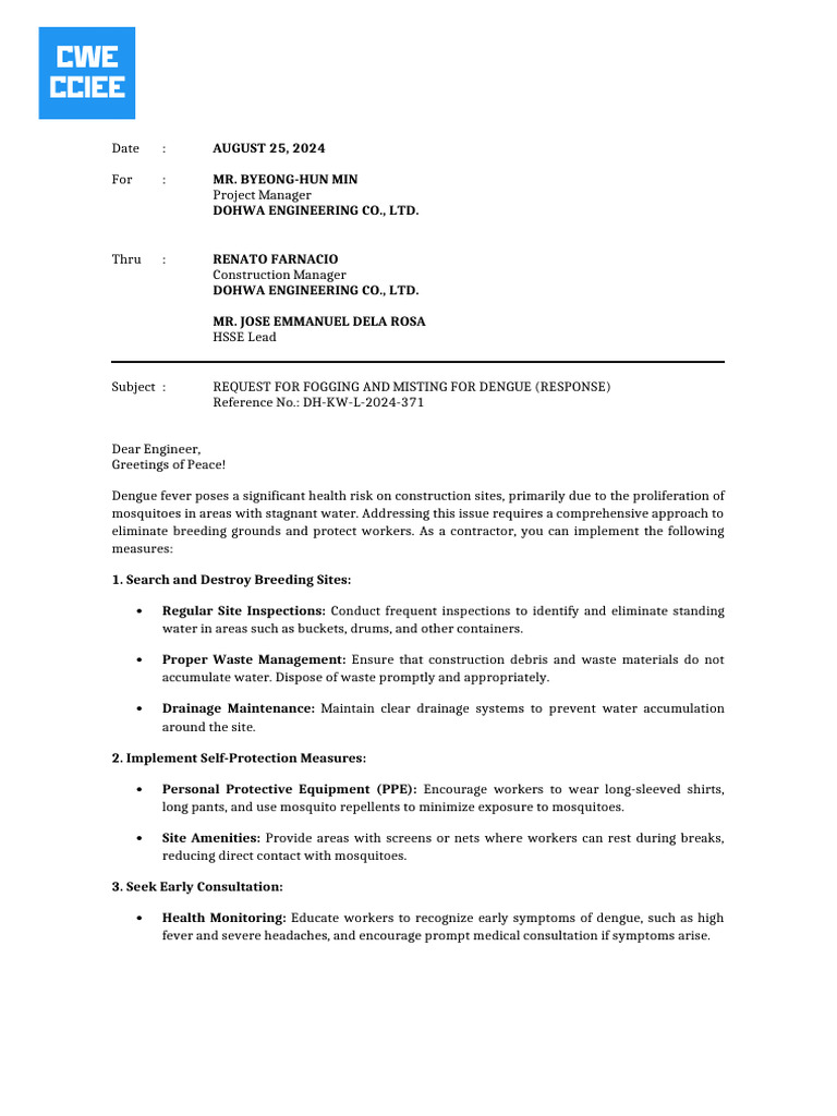 Request For Fogging and Misting For Dengue (Response) | PDF | Mosquito