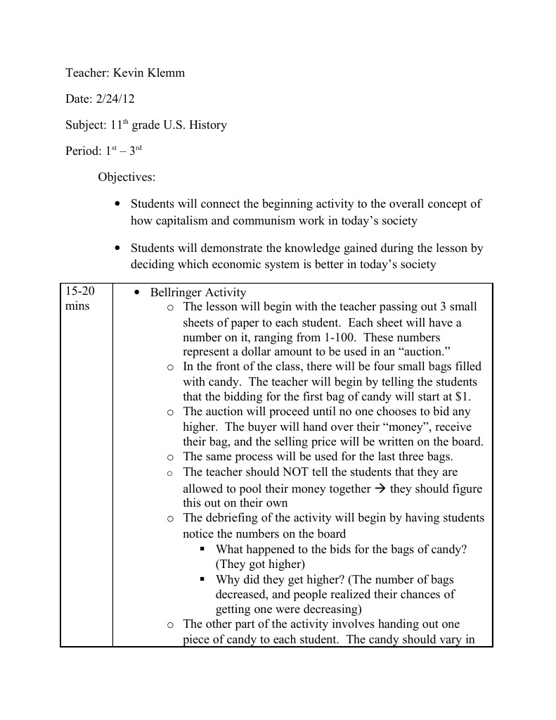 Capitalism vs. Communism Lesson Plan | PDF | Auction | Capitalism