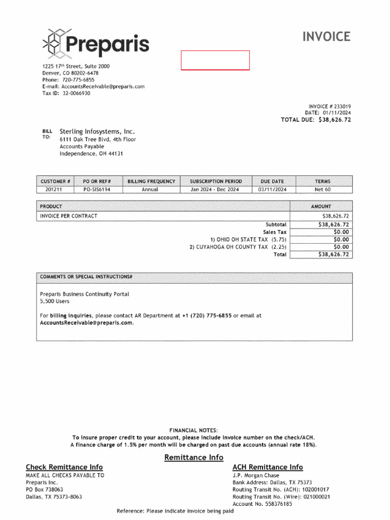 Preparis Invoice 2024 - $38626.72 | PDF