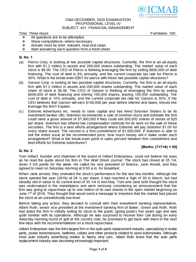 401.FIMP - .L IV December 2020 | PDF | Option (Finance) | Stocks