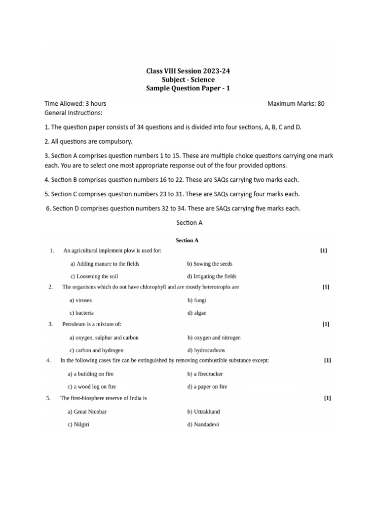 Class 8 Science Paper final | PDF
