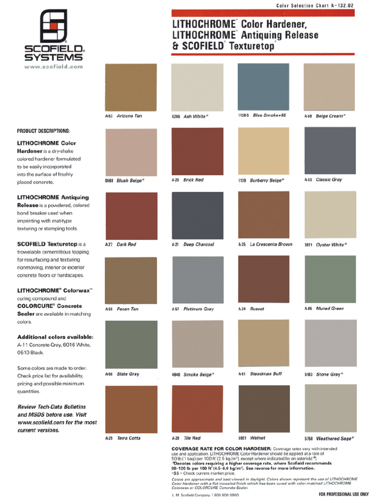 LITHOCHROME Color Hardener Color Chart A132 | PDF