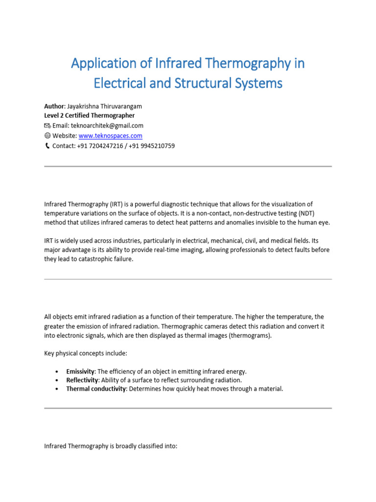 Application of Infrared Thermography in Electrical and Structural ...
