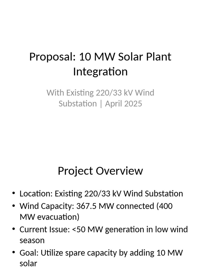 10 MW Solar Plant Proposal for Wind Substation | PDF