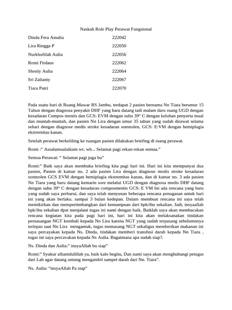 Naskah Role Play Perawat Fungsional | PDF