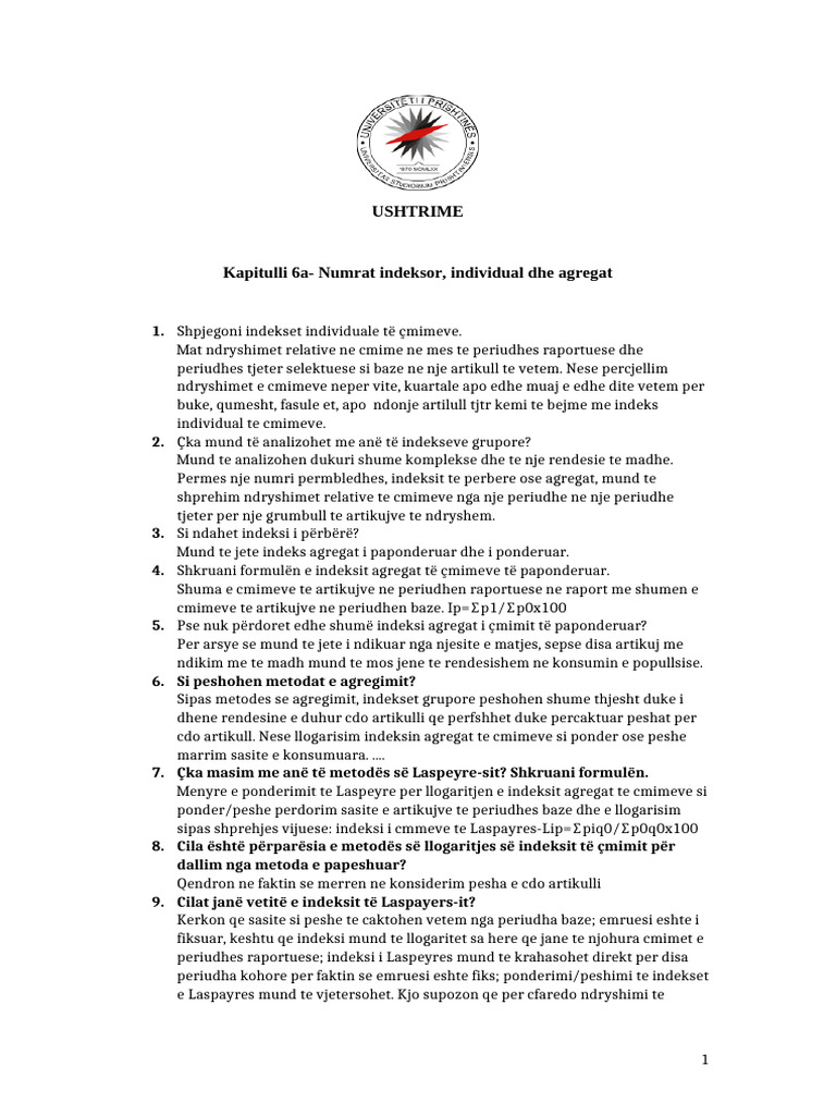 Kapitulli 6a Numrat Indeksor Individual Dhe Agregat | PDF