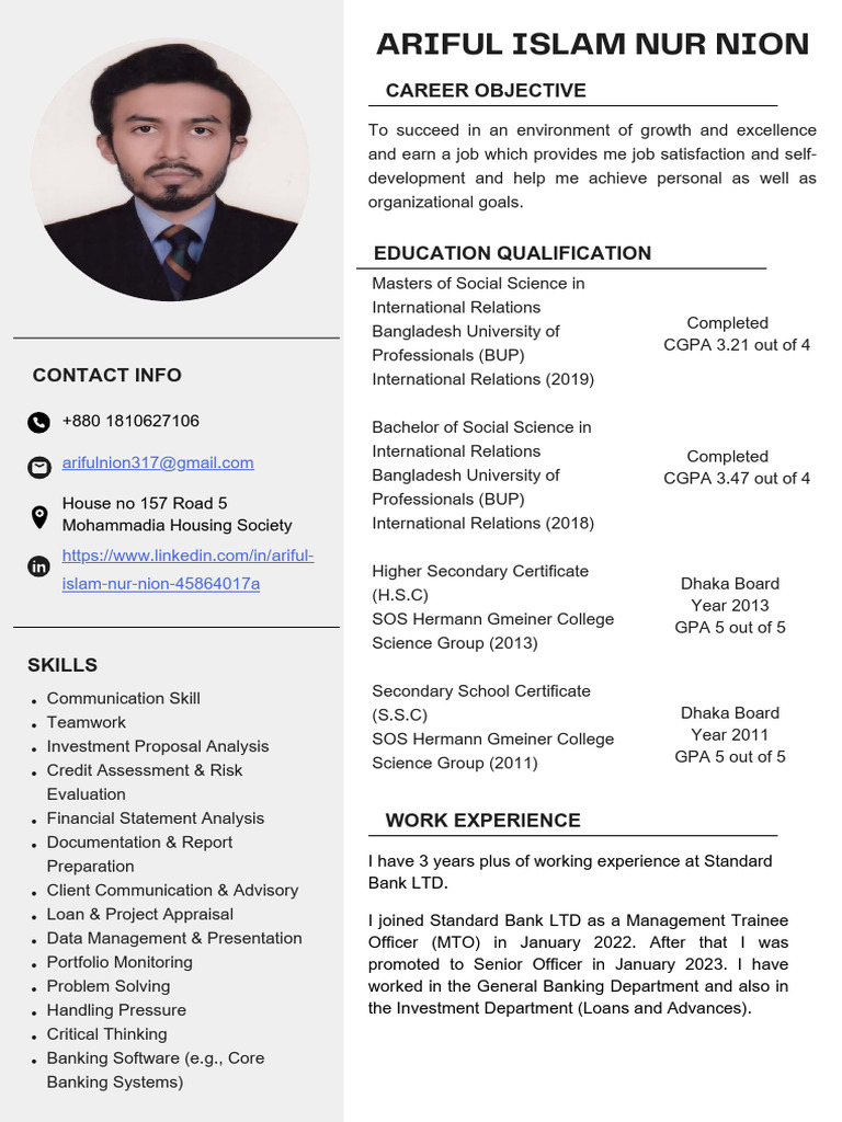 Ariful Islam Nur Nion CV (1) | PDF | Banks | Business