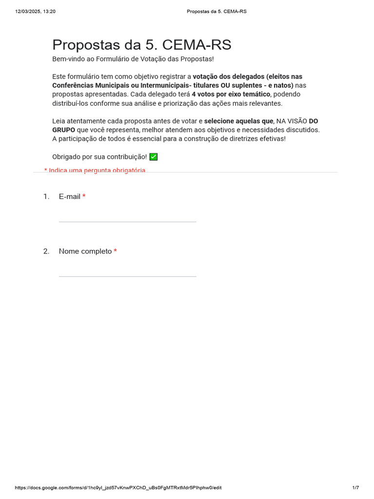 Propostas 5ª CEMA-RS - Formulários Google | PDF | Agricultura | Desperdício