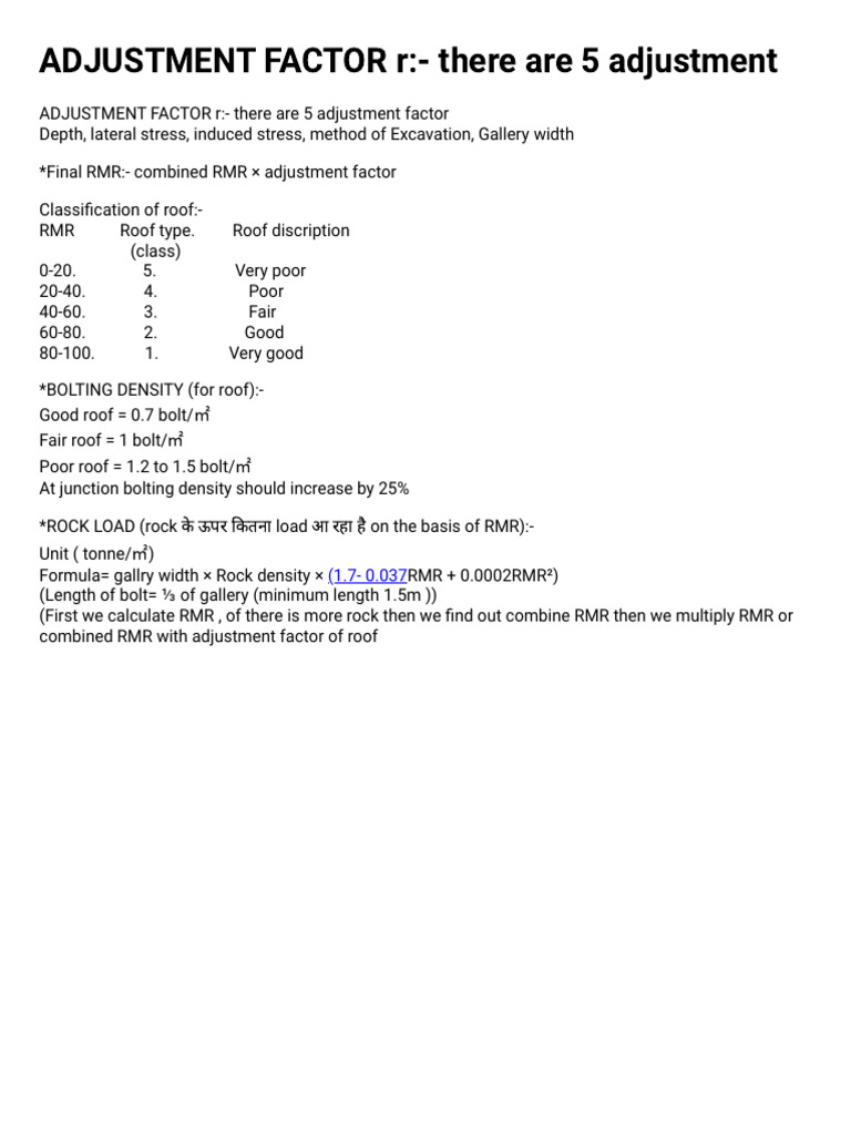 RMR Adjustment Factors and Roof Classification | PDF