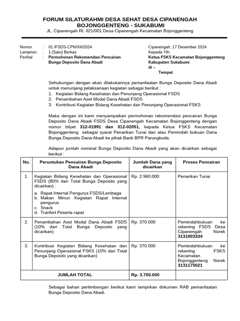 Permohonan Pencairan Dana Abadi FSDS | PDF