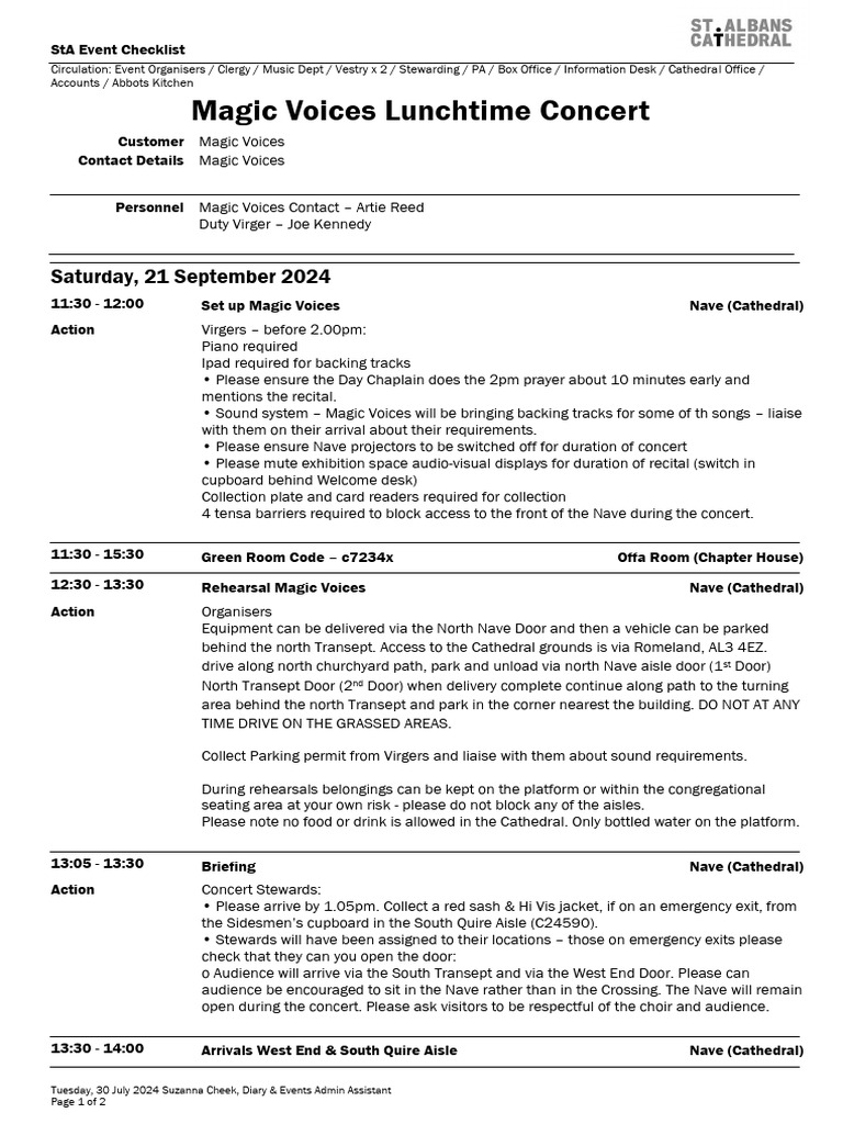 StA Event Checklist Magic Voices Lunchtime Concert DRAFT | PDF ...