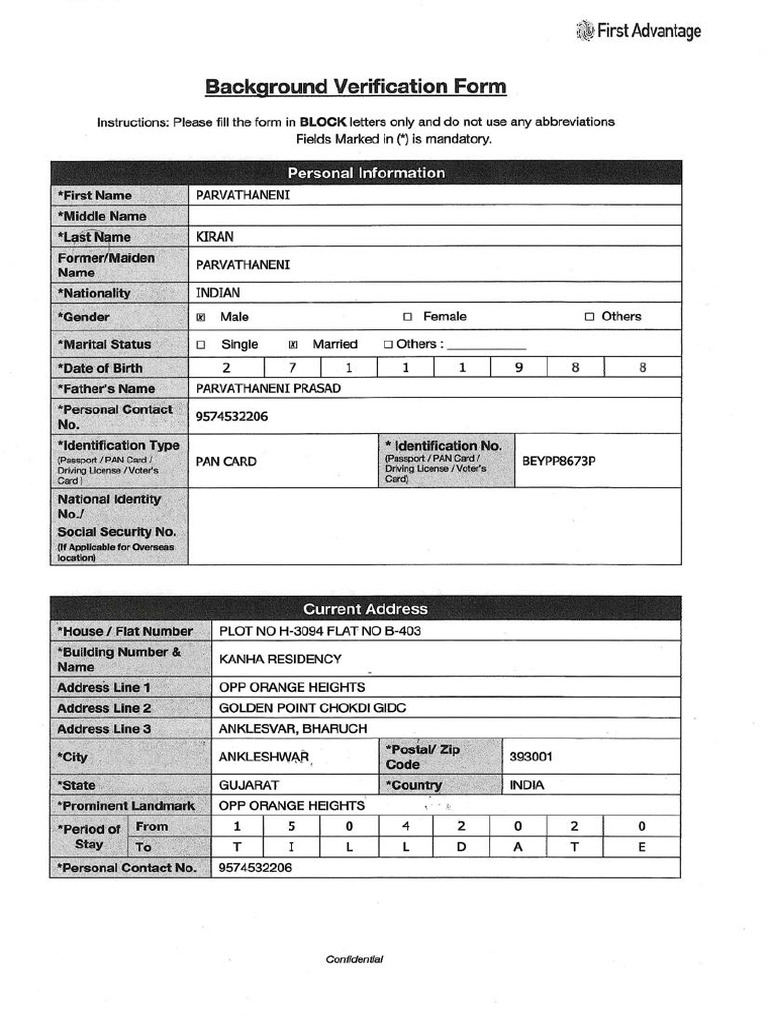 BGV Form | PDF