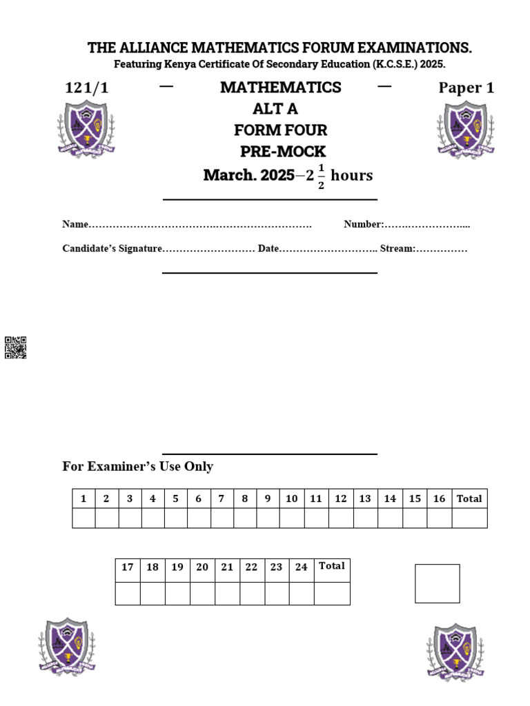 Alliance Form Four Pre-Mock Maths 2025 | PDF | Triangle | Area