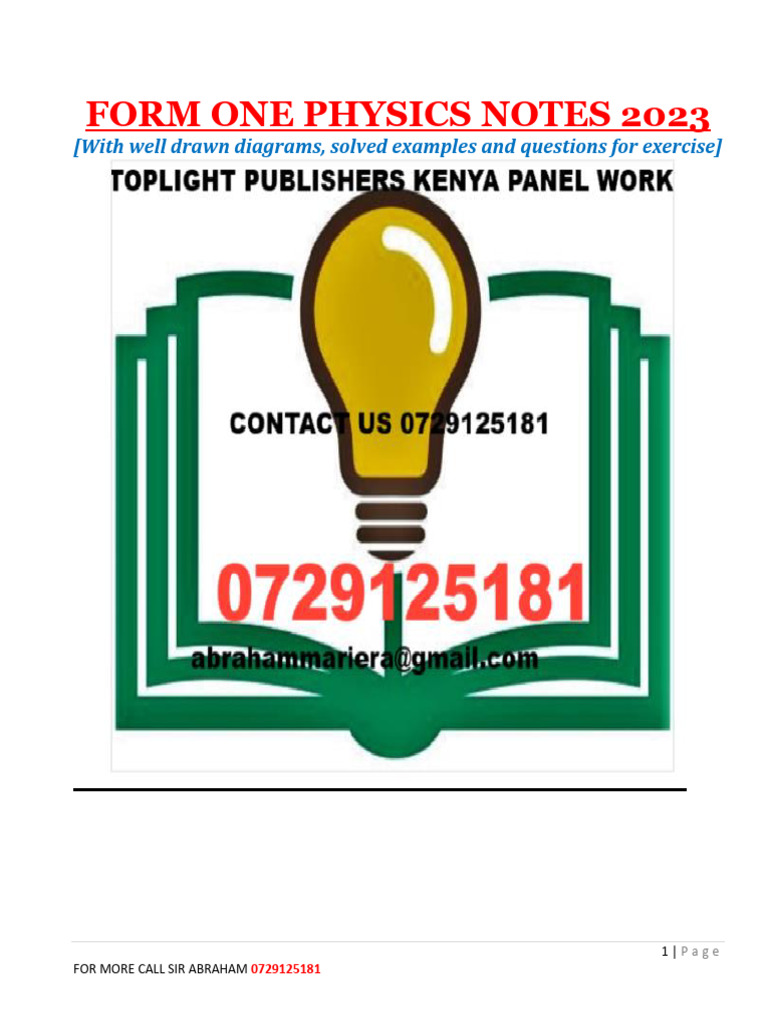 Form One Physics Notes by Feb 2023 | PDF | Chemistry | Light