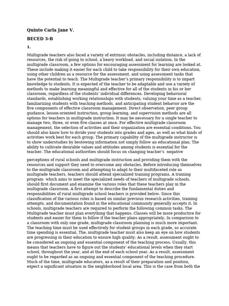 BECED 3-B Quinto Carla Jane | PDF | Learning | Teachers