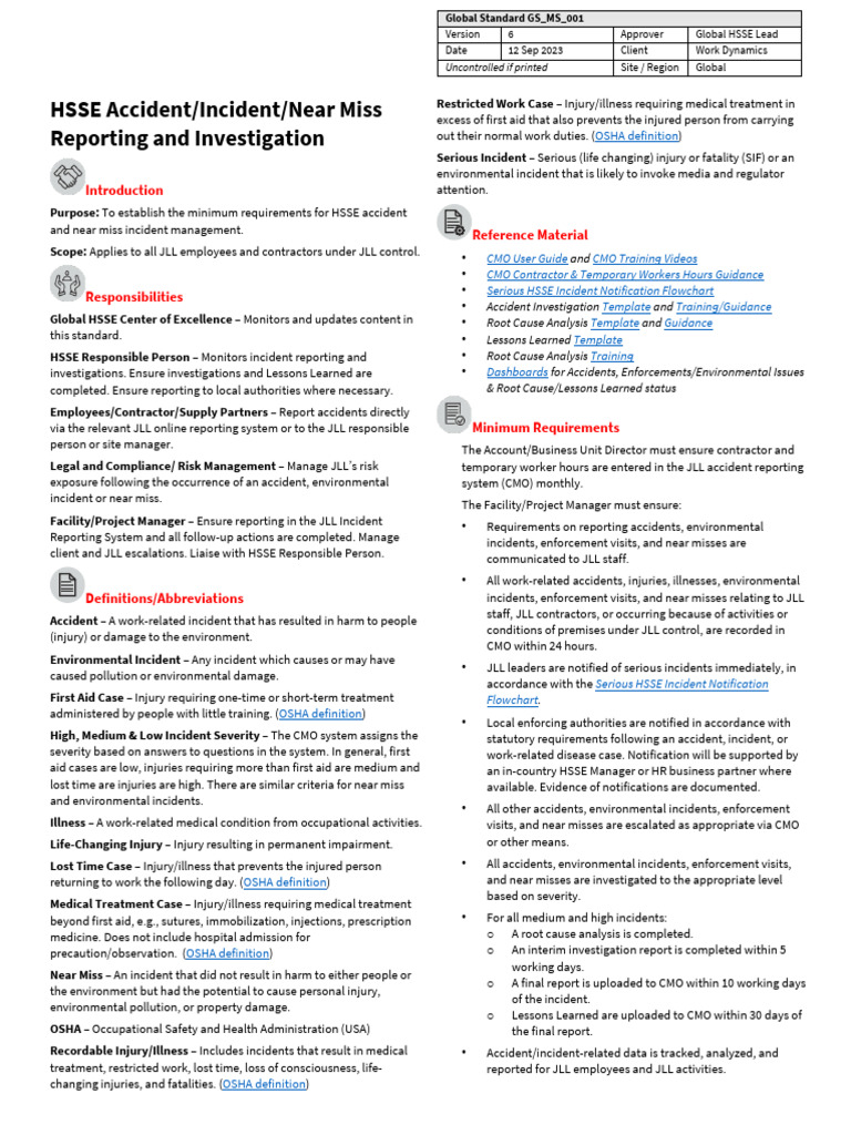 HSSE Incident Reporting Standards Guide | PDF | Occupational Safety And ...
