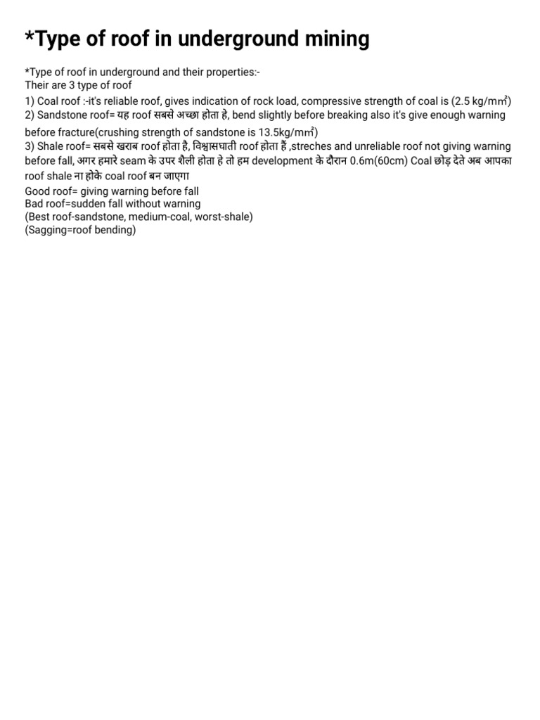 Underground Mining Roof Types and Ratings | PDF