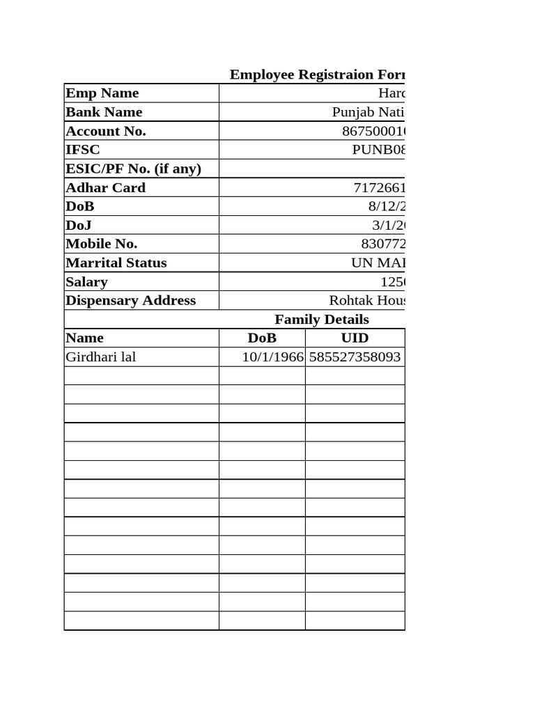 Emp Details Format | PDF