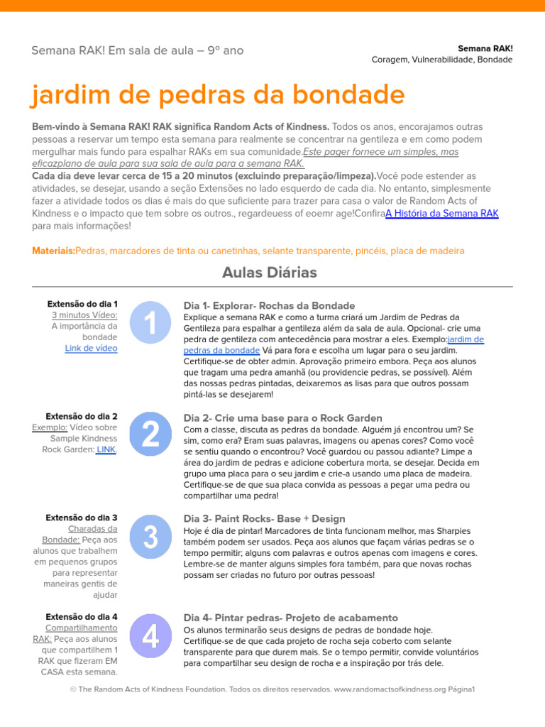 PT RAK Week Lesson Plans Grade 9 Kindness Rock Garden | PDF