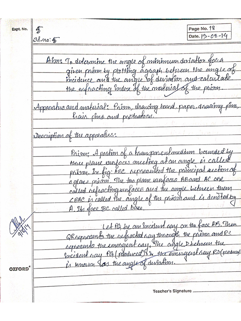 Prism Practical and Find The Angle of Minimum Deviation | PDF
