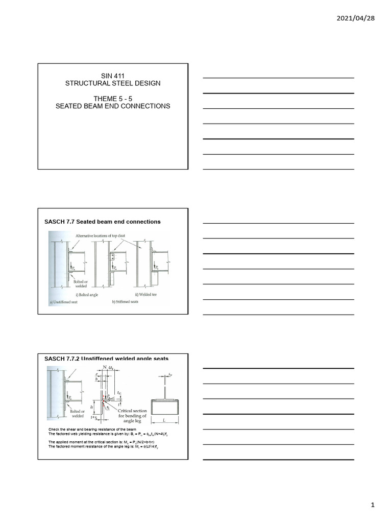 Seated Beam End Connections Guide | PDF | Beam (Structure) | Bending