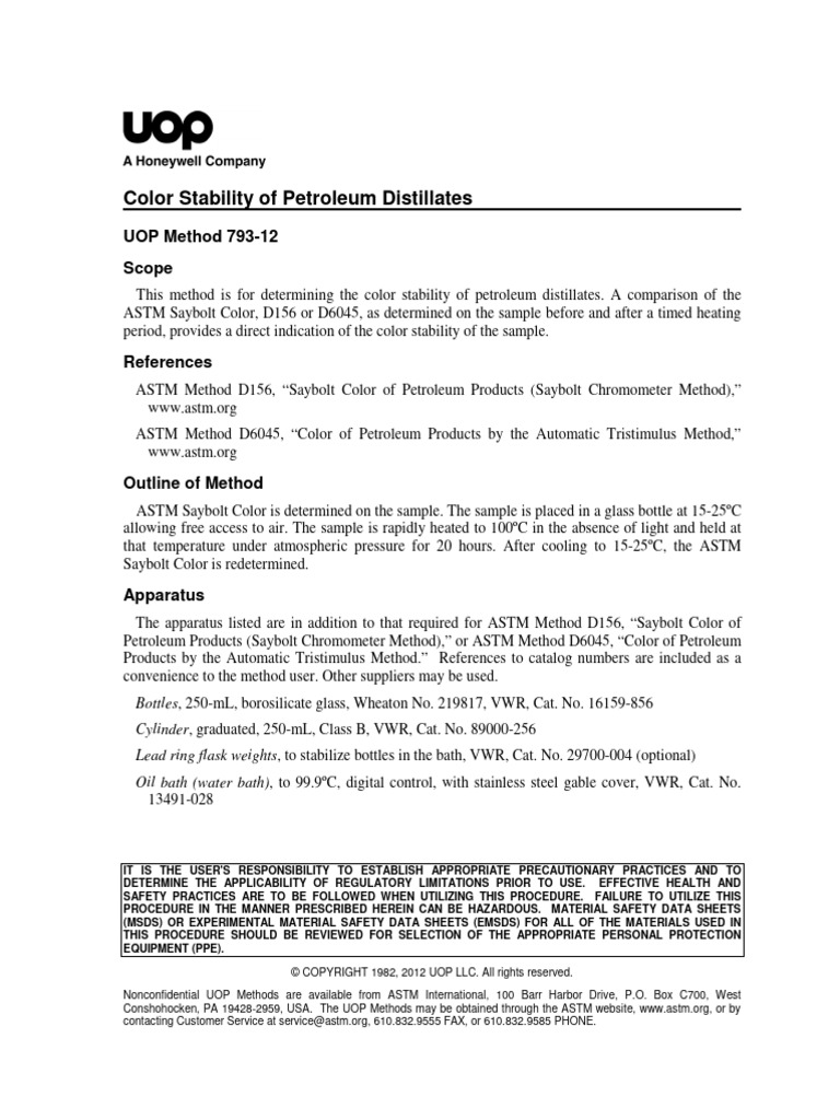 UOP 793-12 Color Stability of Petroleum Distillates | PDF ...