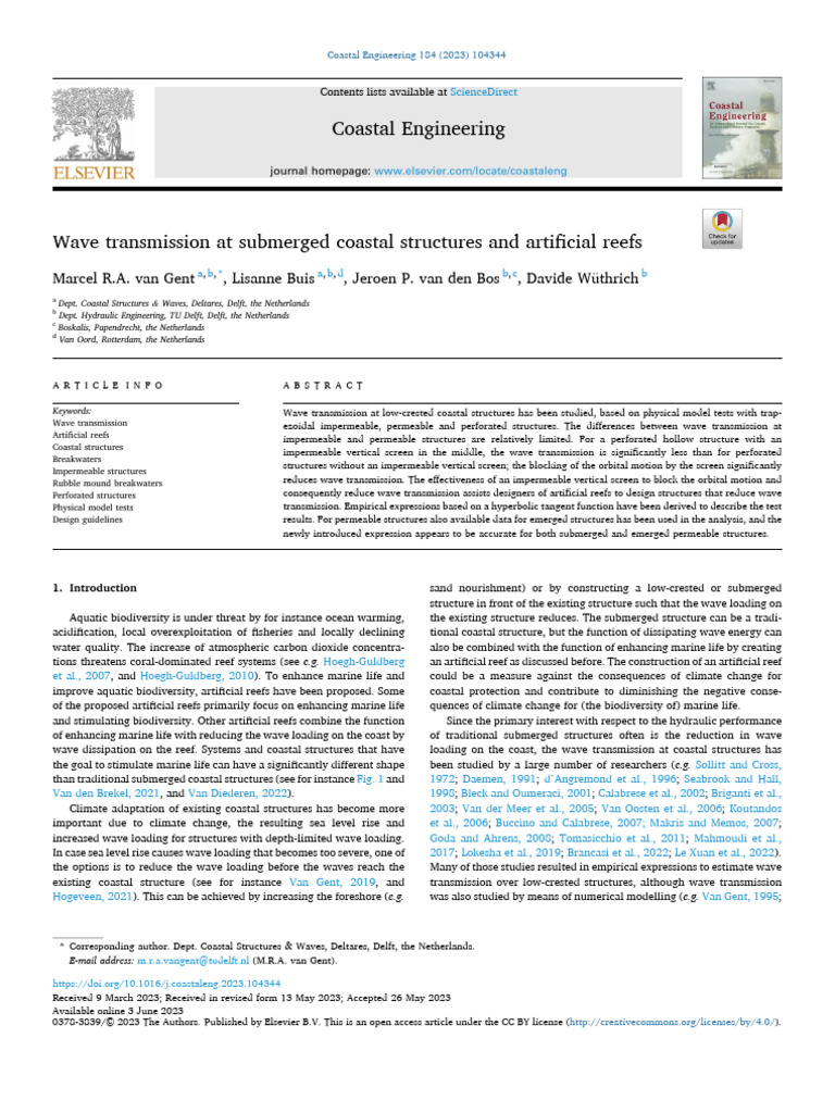 Wave Transmission in Artificial Reefs | PDF | Coral Reef | Climate Change