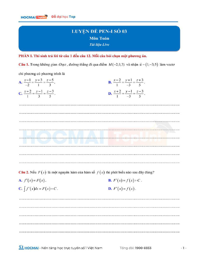 Buoi 06 Toan Luyen de PEN I So 03 de Thi | PDF