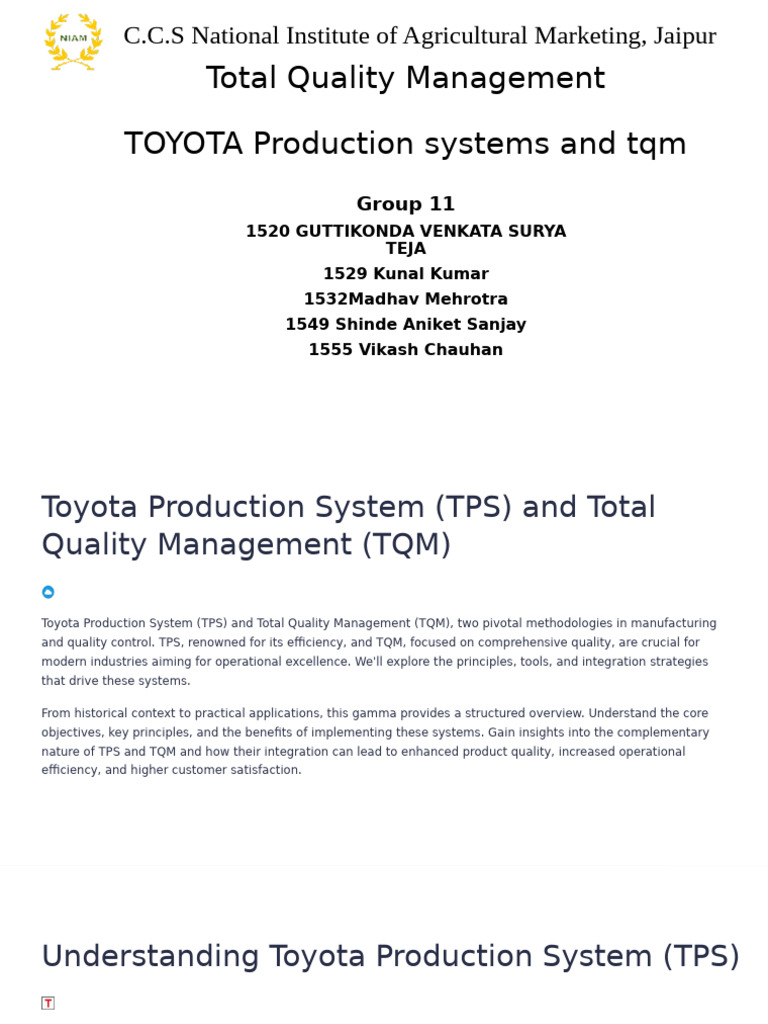 Total Quality Management Overview | PDF | Quality Management | Lean ...