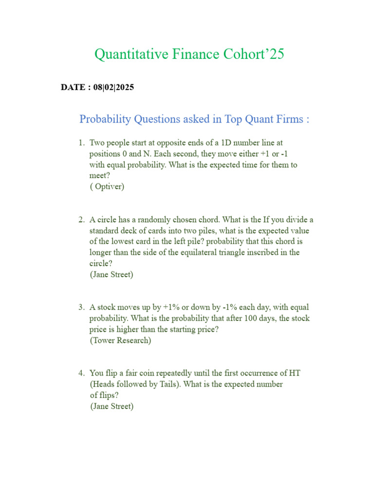 Probability Questions Asked in Top Quant Firms | PDF | Probability | Expected Value