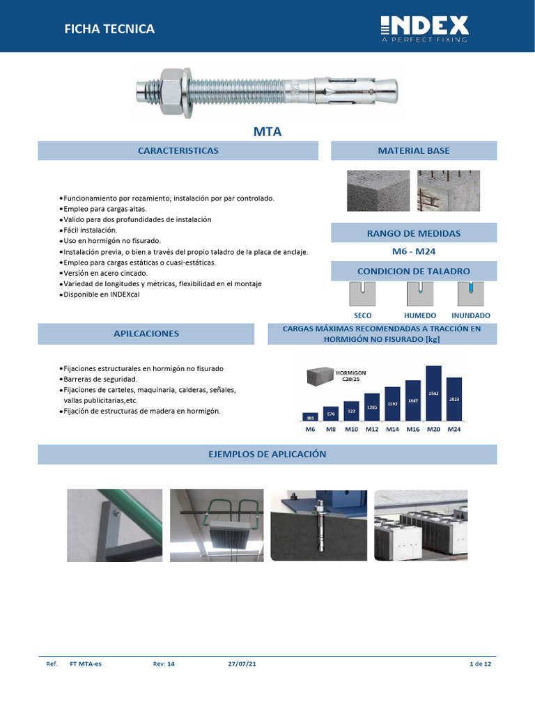 Ficha Tecnica Parabolt FT MTA | PDF | Perforar | Acero
