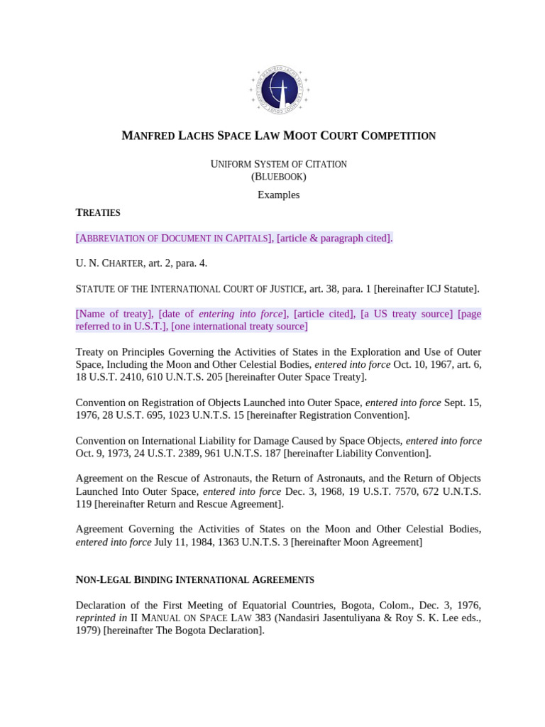 Space Law Citation Guidelines | PDF | United States Code | Outer Space