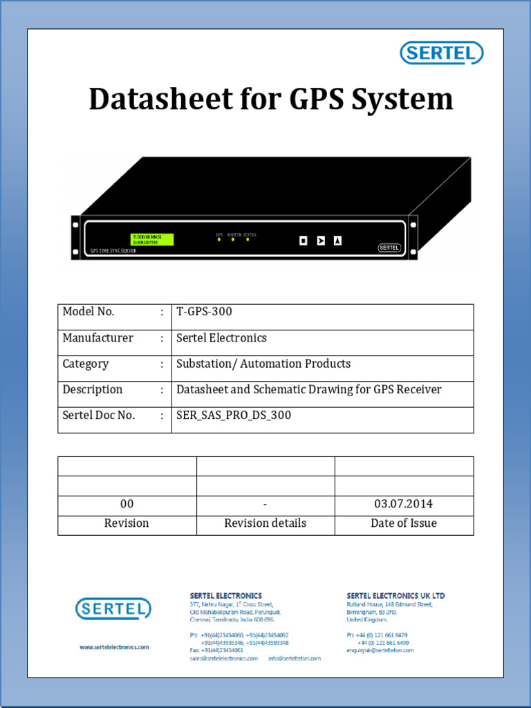 Sertel T-GPS-300 GPS Datasheet | PDF | Global Positioning System | Power Supply