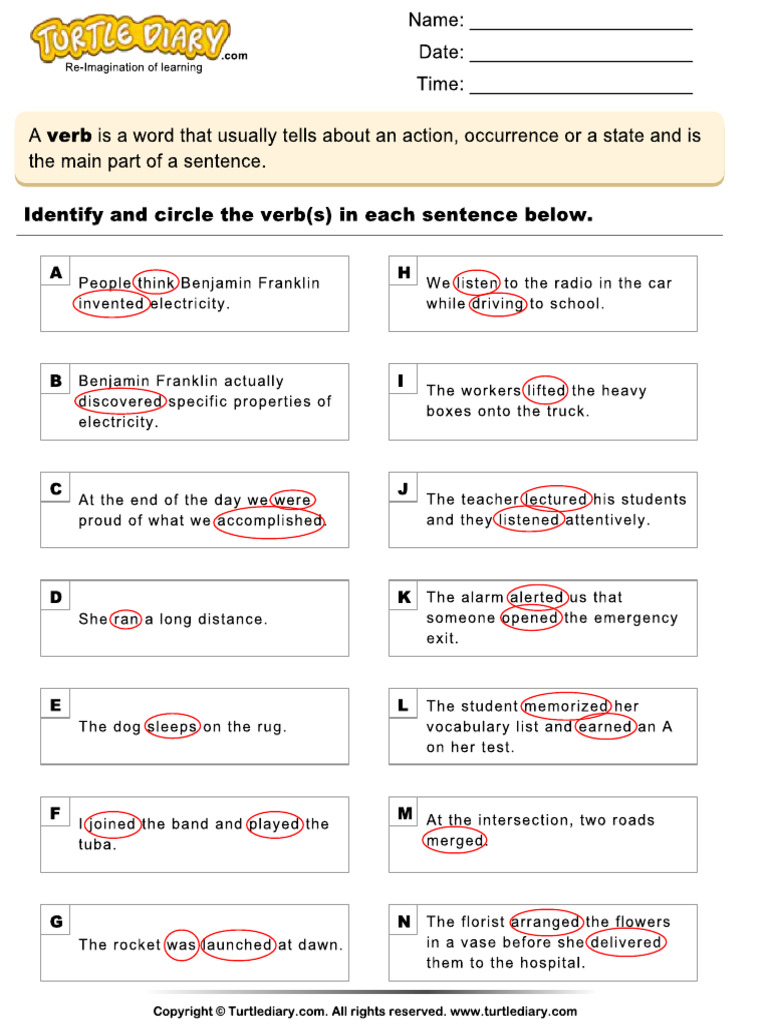 Answer Identifying Verbs | PDF