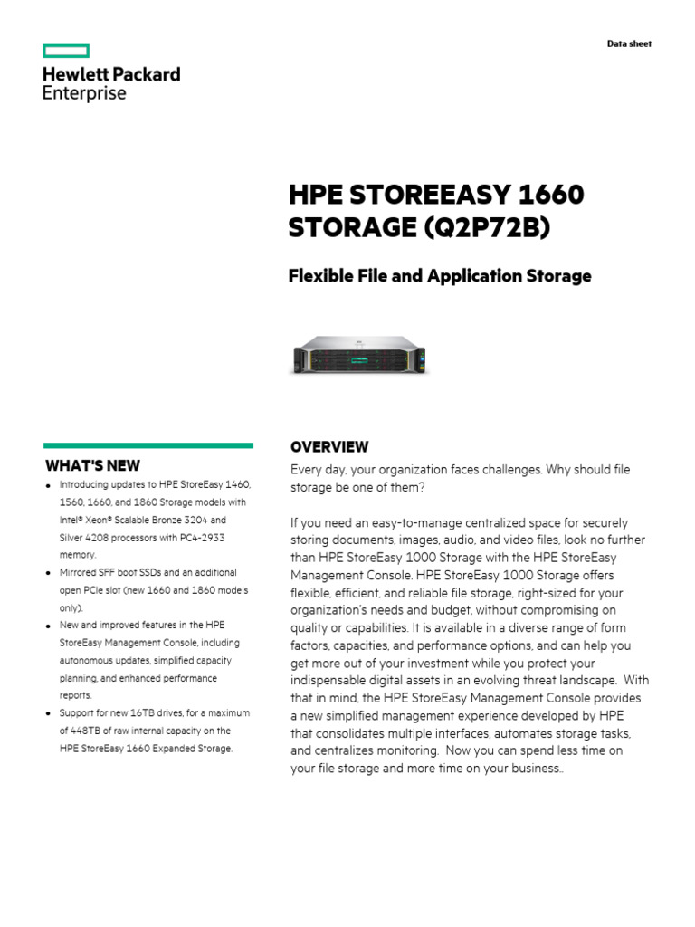 HPE-StoreEasy-1660-Storage-Datasheet | PDF | Computer Data Storage | Microsoft Windows