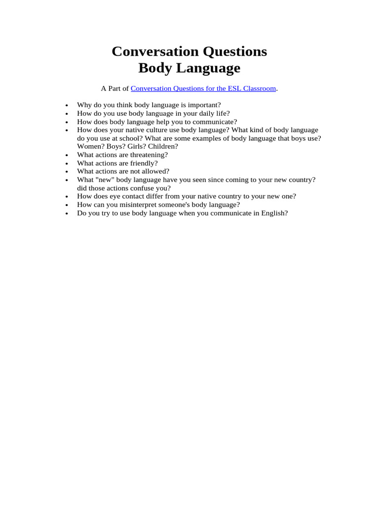 Conversation Questions - Body Language | PDF